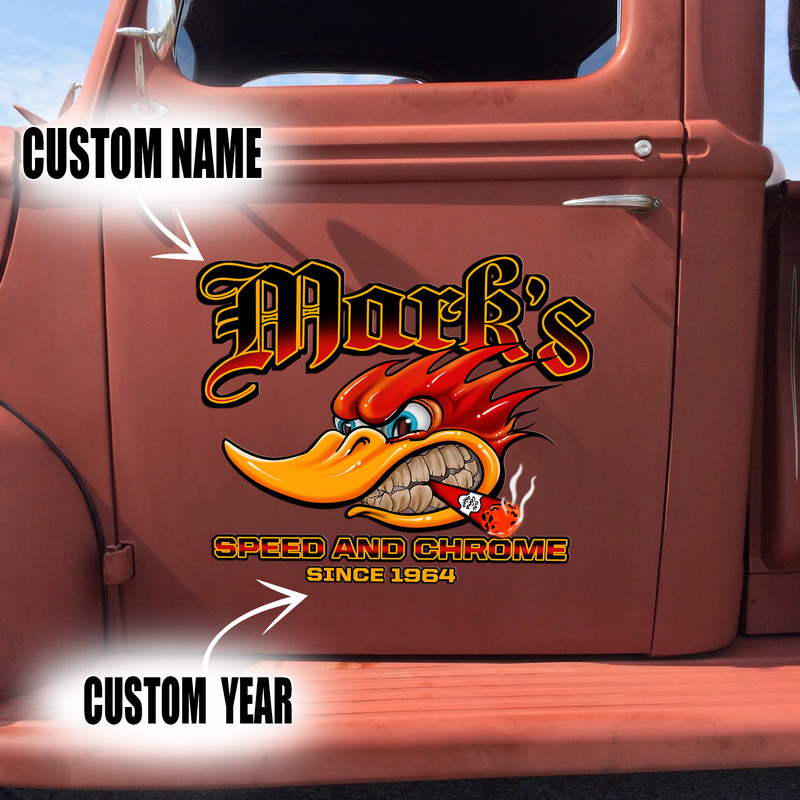 Personalized Speed And Chrome Hot Rod Shop Sticker – Juluku